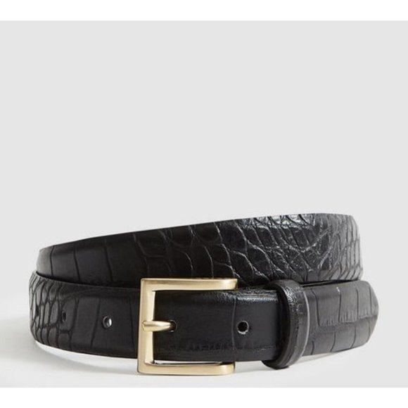 Reiss | Accessories | Reiss Molly Cow Leather Croc Embossed Belt Black ...